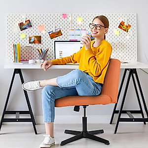 LEMBERI Fabric Padded Desk Chair No Wheels, Armless Wide Swivel Home Office Desk Chair,120° Rocking Mid Back Ergonomic Computer Task Vanity Chair for Office, Home, Make Up,Small Space (Brown)