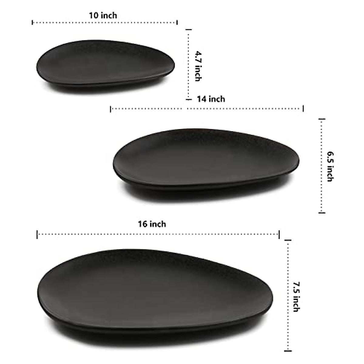 VICRAYS Large Oval Serving Platters, 16"/14"/10" Porcelain Serving Platters for Party, BBQ,Stackable Serving Trays Serving Plates for Appetizers, Sushi, Restaurant, Set of 3 (Black)`