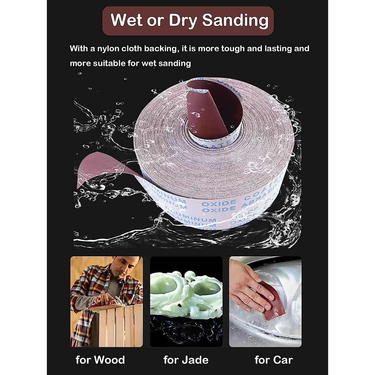 Emery Cloth Roll, 6 Grits 1'' x 19.7' Sand Paper Roll with Dispenser, 80 150 240 320 400 600 Grit Sandpaper Assortment, Wet Sanding Paper for Metal Automotive Furniture Wood