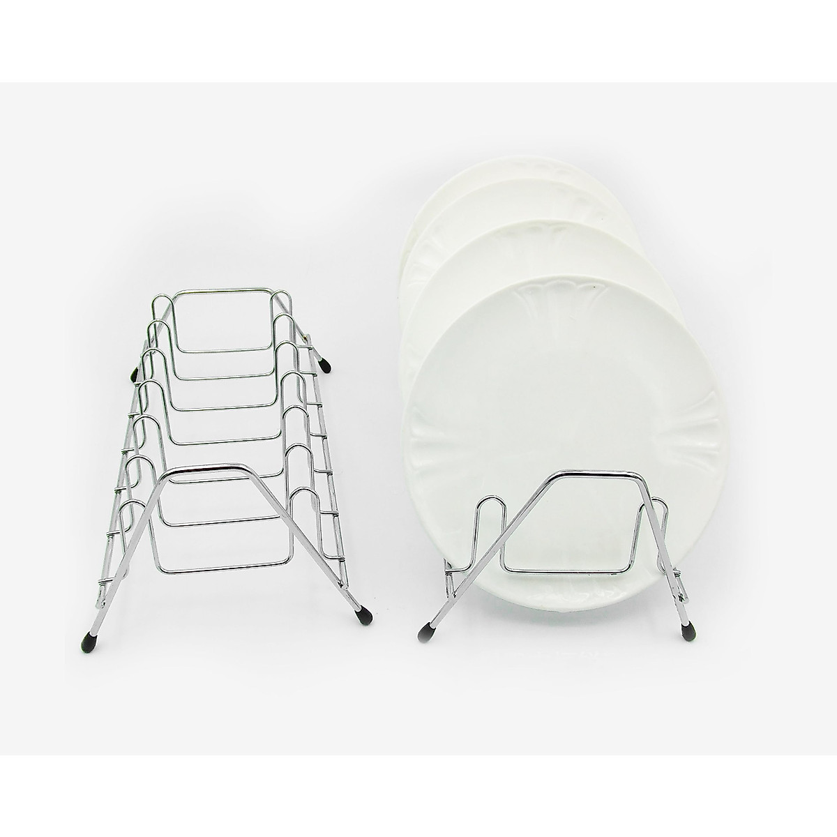 8 slot plate rack (2 pieces) for cabinet cup holders and drawers, plate organizer dry rack, stainless steel, plate rack for baking cookie sheets, dinner plates, pot lids and cutting board organizers