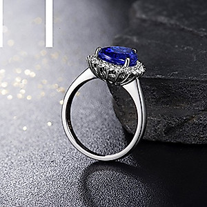 Lanmi 14K White Gold Natural Deep Blue Tanzanite Rings Diamonds Band Engagement Wedding for Women Promotion