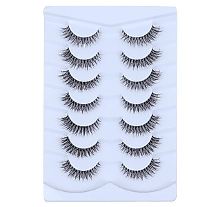 WENEW Cat Eye Lashes Wispy False Eyelashes Natural Look, Fluffy Natural Lashes Clear Band, 3D Faux Mink Lashes (C1, 7 Pairs)