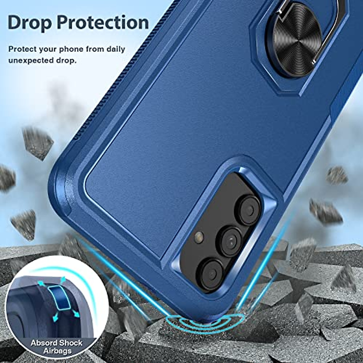 BNIUT for Samsung Galaxy A13 5G Case: (& for Samsung A13 LTE 4G Case) Dual Layer Protective Heavy Duty Cell Phone Cover Shockproof Rugged with Ring Holder Kickstand - Military Protection (zb Blue)