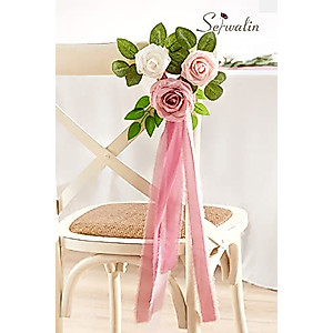 Serwalin Fringe Pink Chiffon Ribbon Silk Ribbon Set for Gift Wrapping 1.5" 6 Yd Fringe Frayed Edges Boho Wedding Ribbon Set for Bouquets Wrap,Wedding Invitations, Gifts Wrapping, Blush Pink