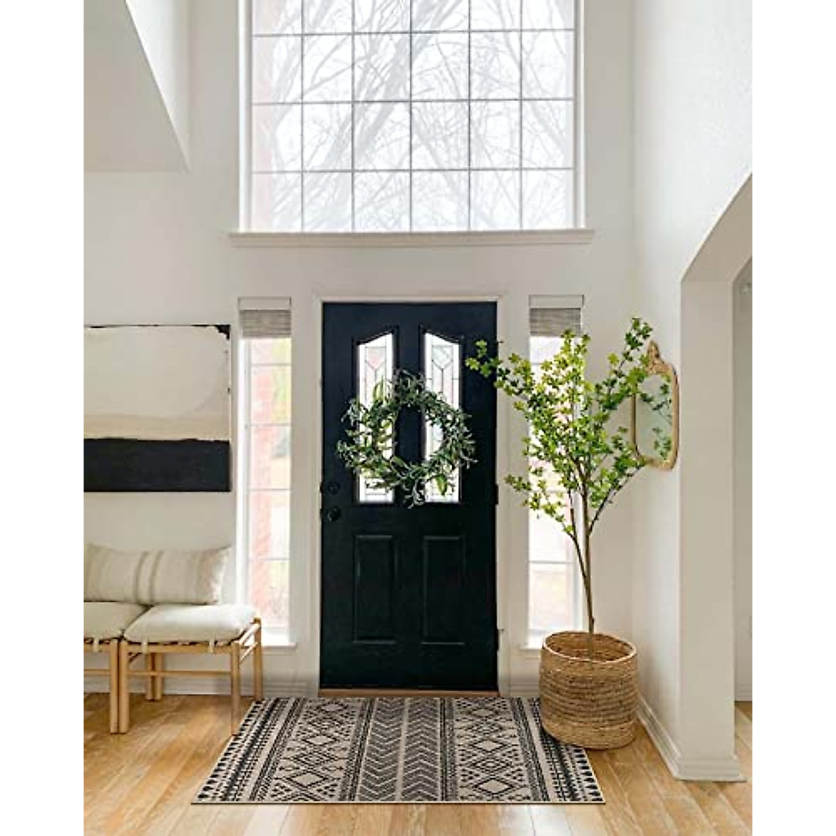 Lahome Boho Easy Jute Area Rug - 3x5 Machine Washable Front Door Mat Black Entryway Rug Geometric Kitchen Rugs, Southwestern Non Slip Indoor Outdoor Rug Kitchen Carpet for Living Bedroom Office Foyer