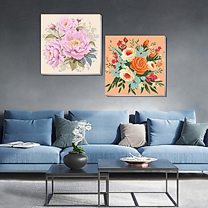 tigdtiu 2Pack Flowers Paint by Numbers Kit for Adults Beginner,Adult Paint by Number Kits On Canvas Framed, DIY Acrylic Painting Kit for Room Decor (8X8 in)