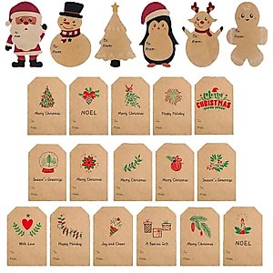 Christmas Gift Tags,176Pcs Kraft Self Adhesive Christmas Labels Stickers,Cartoon and Minimalist Designed Stickers with to and from Name Tags for Christmas Presents Cards Gift Boxes(2inch* 3inch)