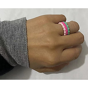 AZYOUNG Womens 3mm Wide Wave Silicone Wedding Ring 10pcs sets Green Blue White Stackable Rubber Bands - US Size 4-10 (8)