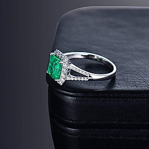 Lanmi Beautiful Natural Green Emerald Diamonds Engagement Ring Solid 14K White Gold Wedding Rings for Ladies Women Promotion