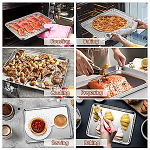 P&P CHEF Baking Sheet and Rack Set, 4 PACK (2 Sheets + 2 Racks), 2 Sizes Stainless Steel Baking Pans Cookie Sheets with Cooling Racks for Cooking & Roasting, Oven & Dishwasher Safe, Non-toxic