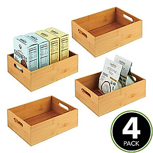mDesign Bamboo Wood Organizer Storage Bin Open-Top Box with Built-In Handles for Kitchen, Pantry Organization; Holds Flatware, Dry Goods Boxes, Cooking Essentials, Echo Collection - 4 Pack - Natural
