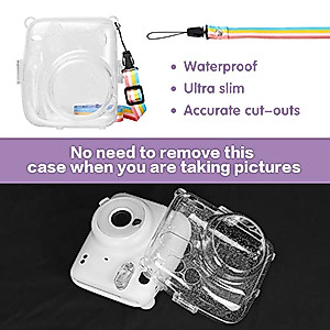 MOSISO Protective Case Compatible with Fujifilm Instax Mini 11 Instant Camera, Sparkly Glitter Hard Shell Camera Case Cover with Adjustable Rainbow Shoulder Strap, Clear