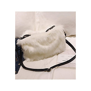 Ulisty Women Faux Fox Fur Shoulder Bag Furry Purse Fluffy Crossbody Bag Plush Top Handle Bag Handbag black