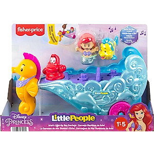 Fisher-Price Little People Toddler Toy Disney Princess Ariel's Light-Up Sea Carriage Musical Vehicle for Pretend Play Ages 18+ Months​
