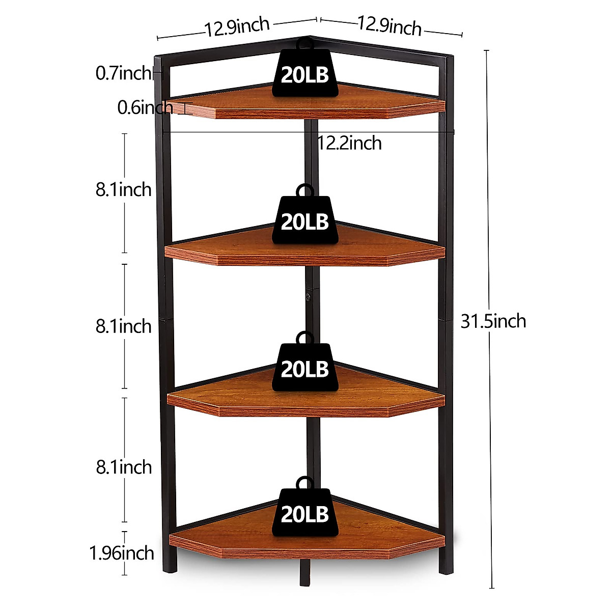 Cplxroc Corner Shelf, 4-Tier Display Shelves, Wood Storage Stand, Multipurpose Shelving Unit for Small Space, Home Office, Bathroom Corner Chelf (Brown)