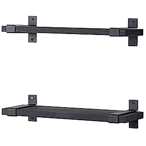 LAVIEVERT Floating Shelves Wall Mounted Set of 2, Rustic Wood Wall Storage Shelves for Bedroom, Living Room, Bathroom, Kitchen, Office - Black