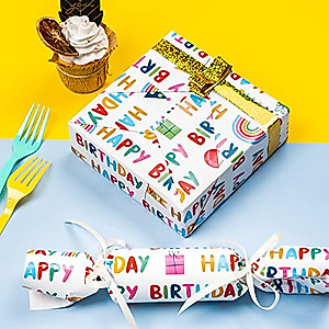 WRAPAHOLIC Birthday Wrapping Paper Roll - Happy Birthday Lettering and Gift Box Design for Birthday, Holiday, Party, Baby Shower - 30 Inch x 33 Feet