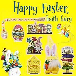 Easter Tiered Tray Decor-14Pcs Easter Tiered Tray Decorations-Gnome Plush, Beads Garland, Eggs and Bunny Wood Sign Decor for Home Table Kitchen Mantle