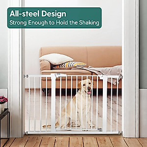 BABELIO 29-51 Inch Extra Wide Baby Gate Dog Gate, Metal Pet Gate for Stairs & Doorways, Pressure Mounted Walk Thru Child Gate with Door, NO Need Tools NO Drilling, with Wall Cups, White