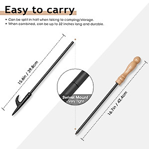 AGM Fire Poker for Fire Pit, 32" Long Heavy Duty Campfire Poker Stick with Wooden Handle for Camping, Fireplace, Bonfires, Rust Resistant Portable Fire Pit Tools Accessories for Outdoor & Indoor