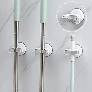 MIEDEON Bathroom Mop Holder, Strong Storage Mop Clip, Hole-free Suction Cup Wall-mounted Broom Holder (White,7*8*6.5CM)