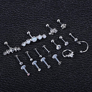 MODRSA 16G Cartilage Piercing Jewelry Tragus Earrings Forward Helix Piercing Jewelry for Women Stainless Steel Cubic Zirconia Stud Earrings Silve