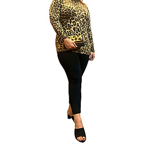 Leather Book® LW-1802 TAJ Leopard Ladies Wallet|11 card slots|1 card window|4 slide pockets|1 zip compartment pocket| 1 back silver metal zip pocket | Black, Tan Cowhide & Jersey leopard Print Leather