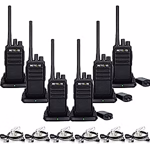 Retevis RT17 Walkie Talkies Long Range, Durable Two Way Radio Rechargeable with USB Charger Base, Portable 2 Way Radios with Earpieces Mic, for Adults School Security Warehouse Construction(6 Pack)