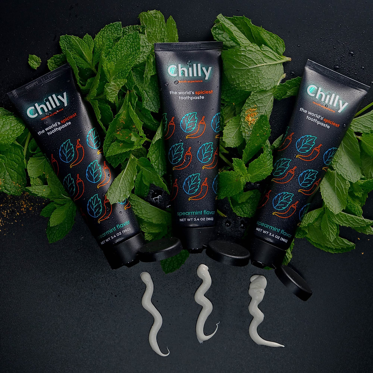 Chilly Toothpaste, Spicy Whitening Toothpaste, Intense Natural Spearmint Flavor + Ghost Pepper Flakes, SLS Free (Pack of 2)