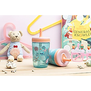 Zak Designs Shells Kelso Tumbler Set, Leak-Proof Screw-On Lid with Straw, Bundle for Kids Includes Plastic and Stainless Steel Cups with Bonus Sipper (3pc Set, Non-BPA) 15 fl.oz.