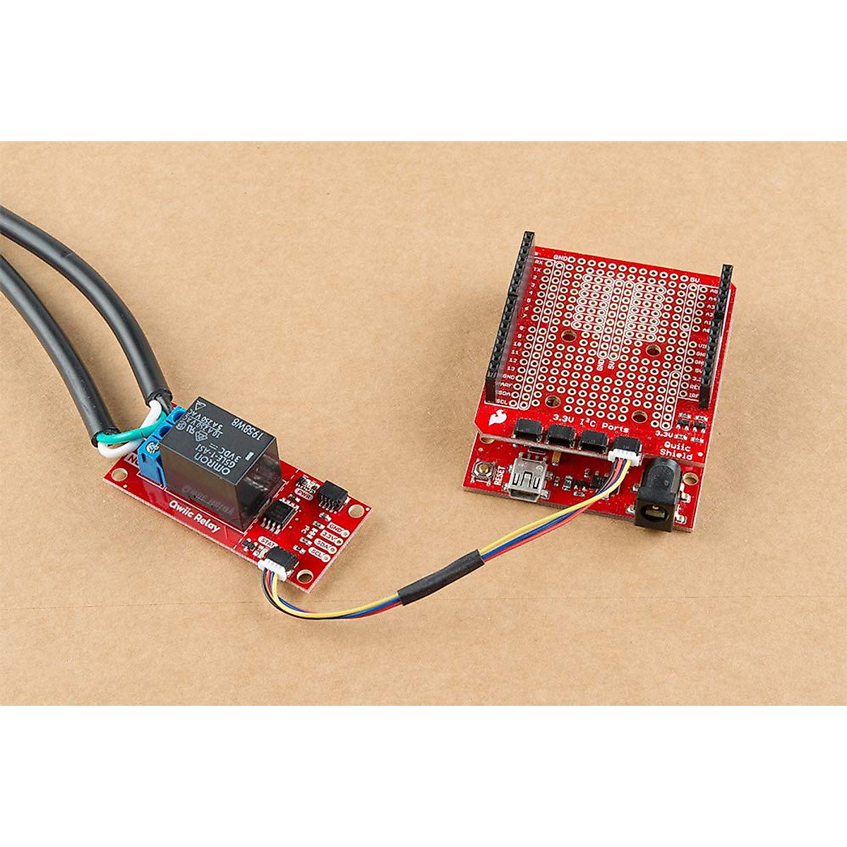 SparkFun Qwiic Single Relay-Up to 5.5A at 240VAC Multiple I2C addresses Available Turn on/Off high Power Device from Low Power microcontroller No Soldering Large Power Loads w/Simple I2C Commands