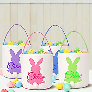 Amidaky Personalized Easter Bunny Basket for Kids Easter Canvas Basket with Handle Egg Bunny Bucket Green