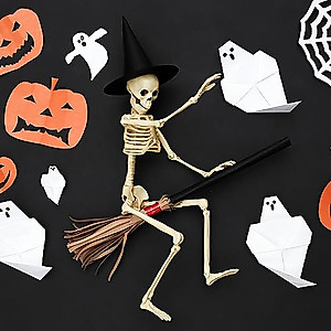 WODMAZ 5 Packs Halloween Skeleton Decorations, 16" Halloween Full Body Mini Skeleton with Movable Posable Joints, Spooky Plastic Skeleton for Yard Garden Lawn Haunted House Graveyard Props Decor