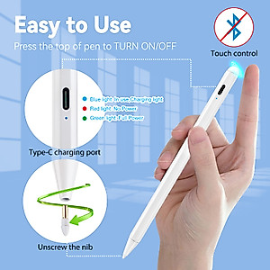 Stylus for iPad Pencil 10th/9th/8th Generation 10.2",Palm Rejection 1.5mm Fine Tip Active Stylus Compatible with Apple Pencil for iPad Pen 10.2 Inch 10th/9th/8th for Drawing and Sketching White