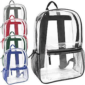 24 Pack Bulk of Clear Backpacks Wholesale for Men, Women, Stadium, College, Travel (Assorted Colors Boys Pack)