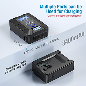 Powerextra V Mount Battery V Lock Battery 50Wh with LCD Screen D-Tap USB-A USB-C Ports Compatible with Broadcast Video Camcorder Sony HDCAM XDCAM Digital Cinema Cameras