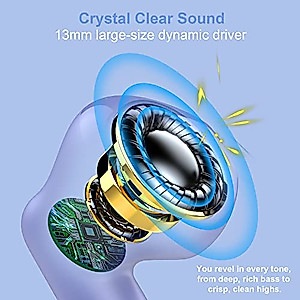 Wireless Earbuds, Bluetooth 5.3 Headphones in Ear with Noise Cancelling Mic, Earbuds Stereo Bass, IP7 Waterproof Sports Earphones, 32H Playtime USB C Charging Ear Buds Purple for Android iOS