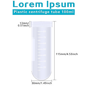 BIPEE Centrifuge Tubes100 ml Higher Quality Conical Test Tubes, Round-Bottomed centrifuge Tube， Test Tubes with caps, Plastic Container with Graduated and Write Marks (30pcs, 100ml)