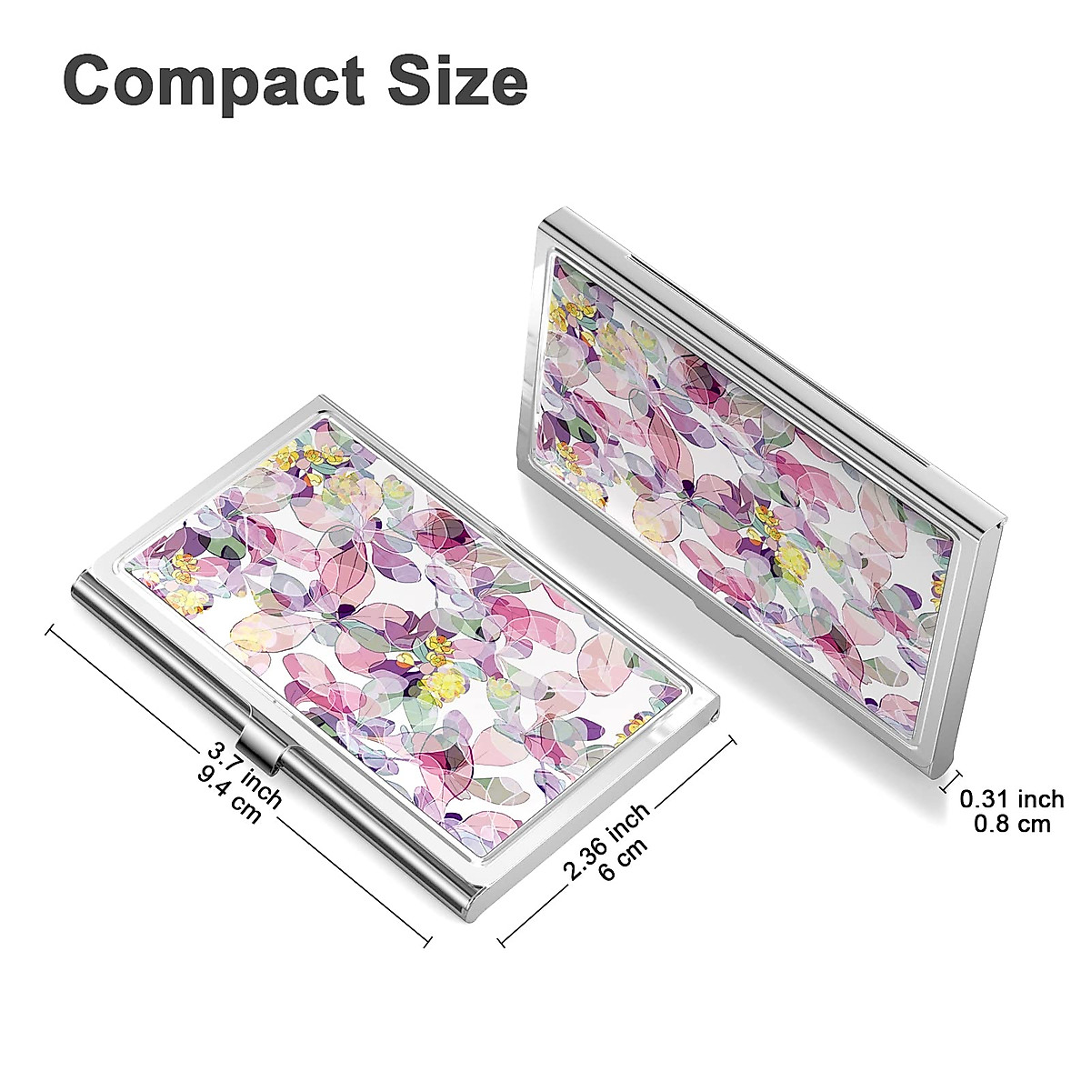 Rouidr Business Card Holder, Small Business Card Case, Slim Metal Business Card Organizer, Pocket Name Card Holder Wallet for Men Women, Colorful Flowers