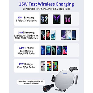 MAKAQI Wireless Car Charger for Galaxy Z Fold 4/3/2, Dual Coil Auto Clamping Wireless Car Charger Mount for iPhone 14/13/12/11 Pro Max/X, Fast Charging Car Holder for Galaxy Z Fold