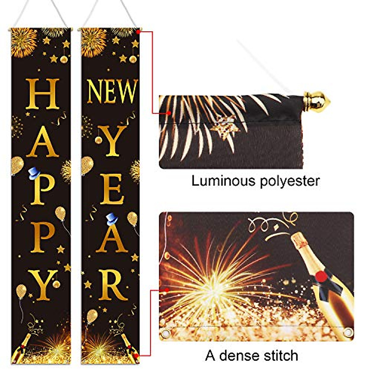 HOWAF 2023 Happy New Year Porch Sign, Happy New Year Hanging Banners for Home Indoor Outdoor Porch Wall New Year Holiday Party Decoration