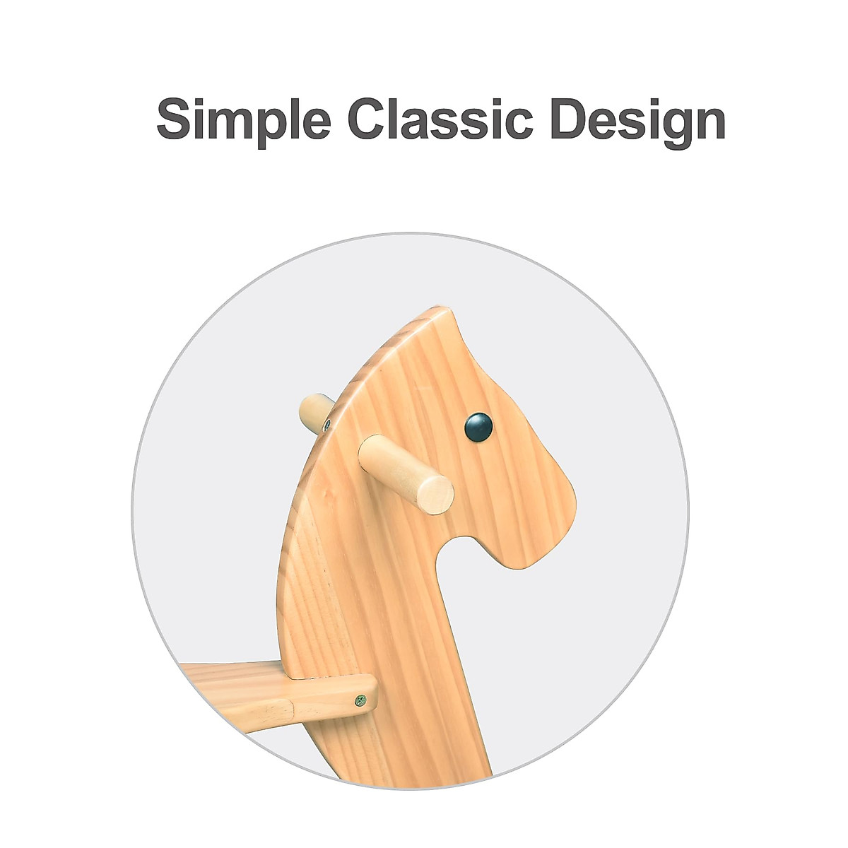 KRAND Rocking Horse Wooden Ride On Toy for Kids Classic Design Rocking Horse with Pedal and Safe Backrest Fine Workmanship(Classic, Natural)