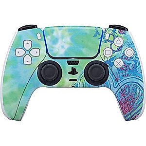 Skinit Gaming Decal Skin Compatible with PS5 and Compatible with PS5 Digital Edition DualSense Controller - Officially Licensed Liquid Blue Tie Dye Peace Heart Design
