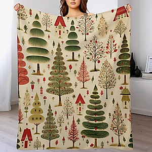 Throw Blankets Vintage Red and Green Christmas Trees Blanket Super Soft Cozy Rustic Style Nature Forest Blanket 40"x50" Couch Sofa Throw Blanket for Girls Birthday Valentines Gifts