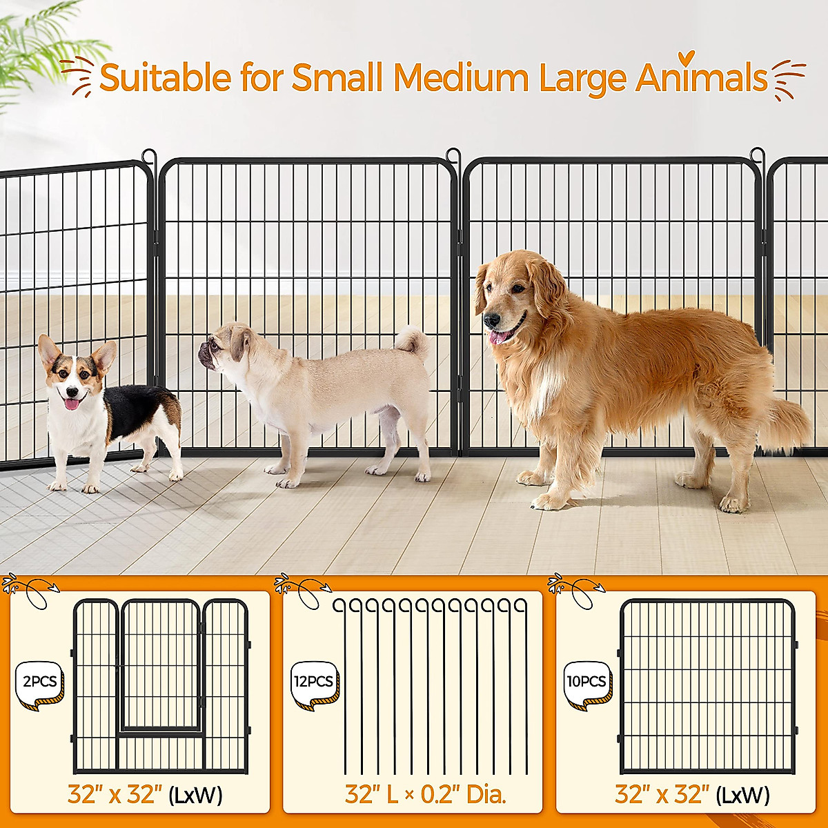 Yaheetech Heavy Duty Extra Wide Dog Playpen, 12 Panels Outdoor Pet Fence for Large/Medium/Small Animals Foldable Puppy Exercise Pen for Garden/Yard/RV/Camping 32 Inch Height x 32 Inch Width