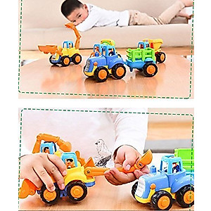 Berry President Set of 4: Early Educational Push and Go Friction Powered Car Tractor Bulldozer Mixer Truck and Dumper Toys for Toddler Baby Children Kids Boys Girls (4EngineeringCar)