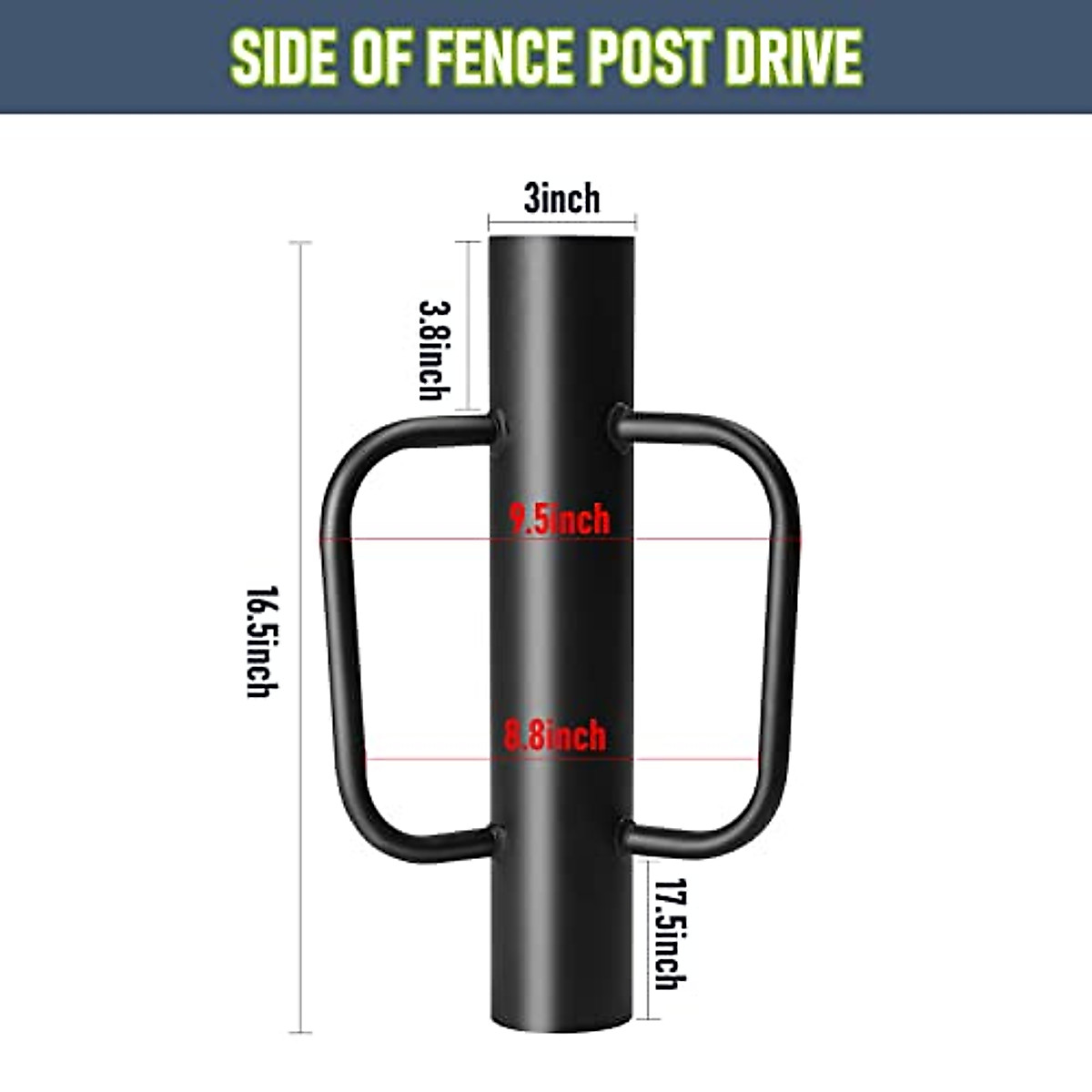 Nrspp Black Fence Post Driver，16.5 Inch T Post Driver,Hand Post Pounder with Handle,12 LB Heavy Duty Post Hole Diggers