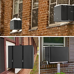 BEWAVE 2 Pack Indoor Outdoor Window Air Conditioner Cover Adjustable Window AC Unit Cover with Drawstring Double Insulation 25"x17"x3.5" for Inside Dust-Proof Waterproof 25.5”x20.5”x18” for Outside