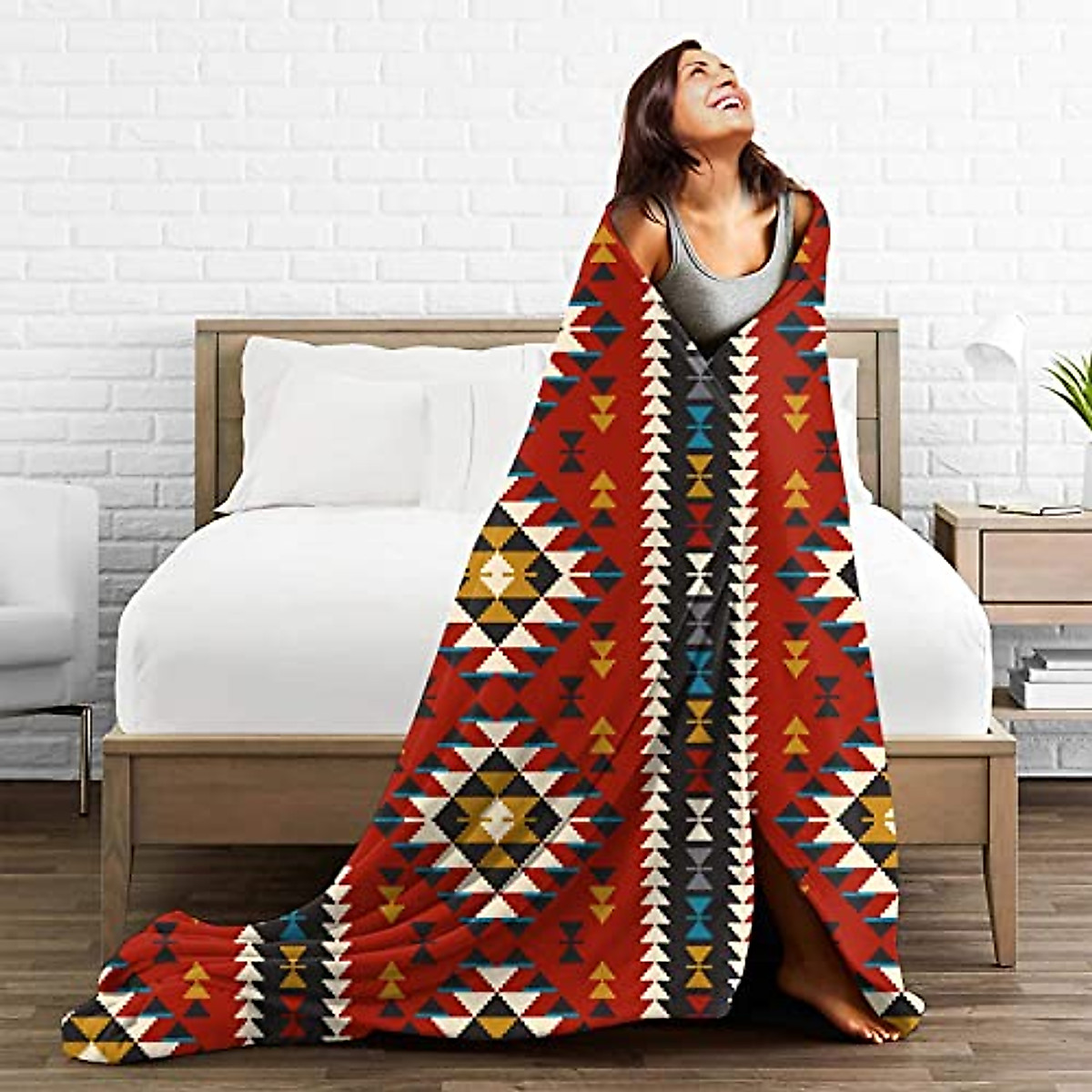 Native American Throw Blanket Boho Style Plush Fleece Flannel Blanket Lightweight Soft for Sofa Couch Bed Living Room Pet Suitable for All Seasons 60"x50"