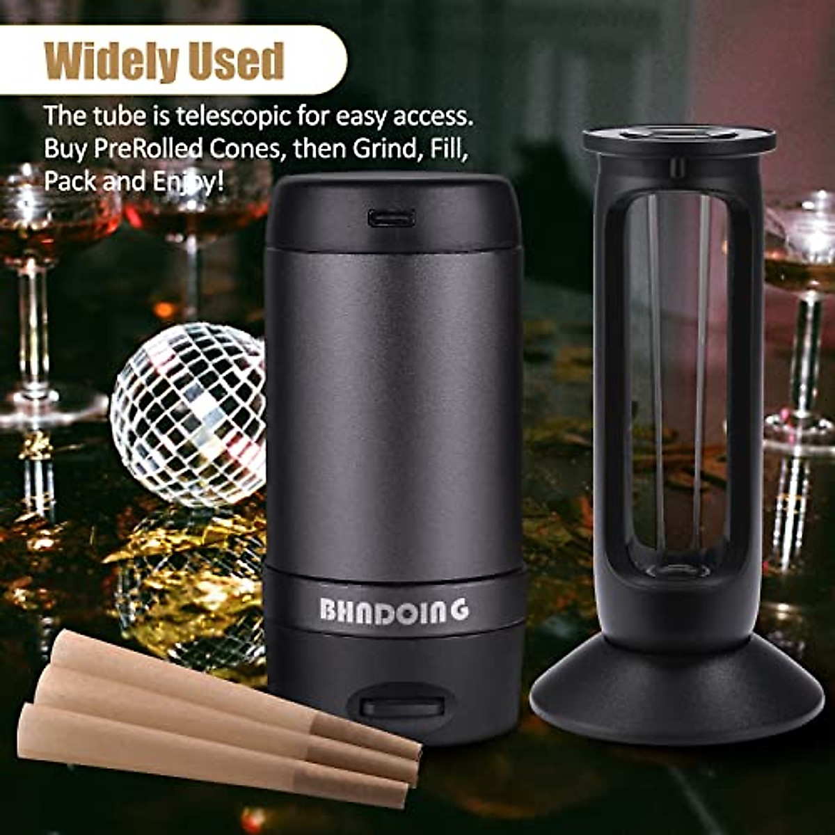 BHNDOING Electric Smart Herb and Spice Grinder, Automatic Smart Grinding and Cone Holder, Grinding Fill Integrated, 500mAh, USB Rechargeable